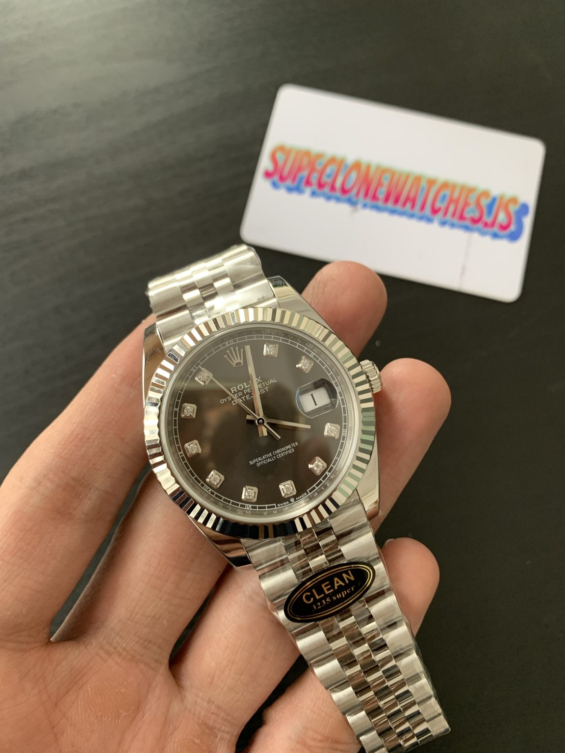 1:1 Rolex Datejust Diamond Hour Marker Grey Dial Super Fake