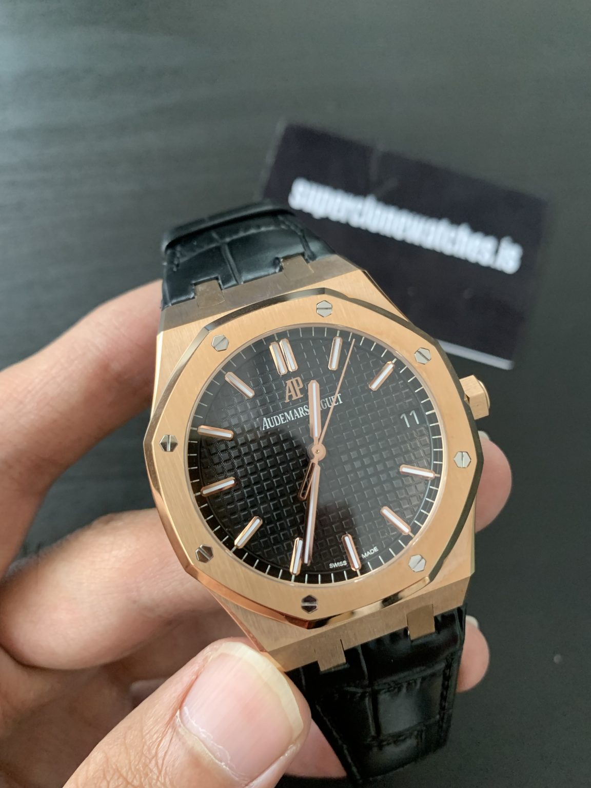 AP 15500 Rose Gold Black Dial 1:1 Super clone Replica Leather