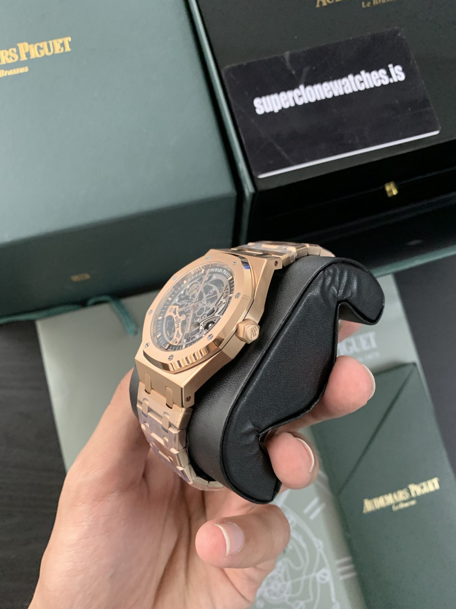 Best Rose Gold AP Skeleton Replica Ref15407 Open-Work