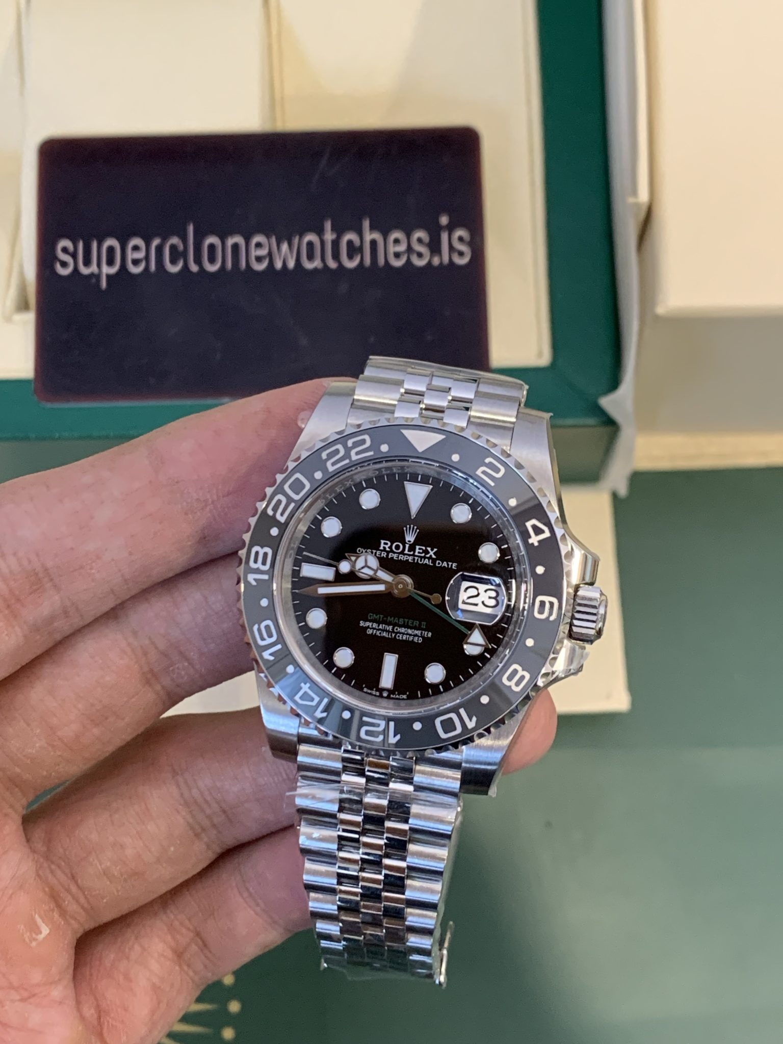 Rolex GMT Master II Bruce Wayne Super Clone In Jubilee Bracelet