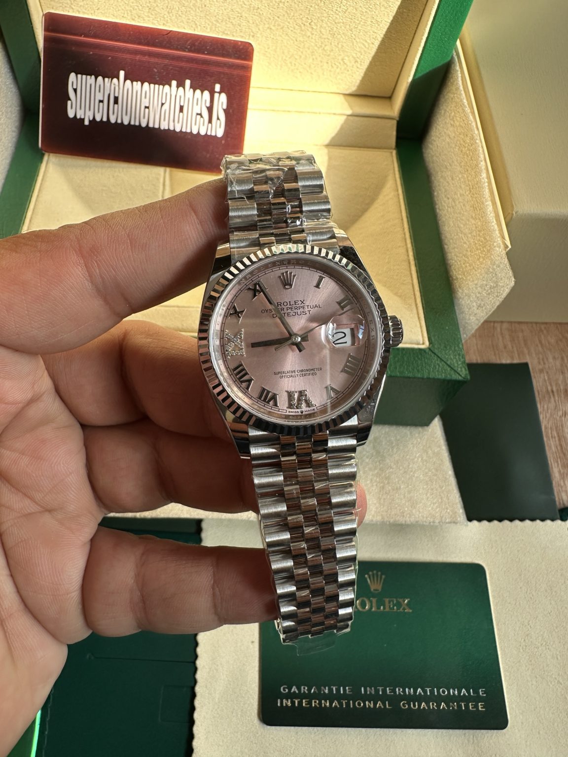 Women's Rolex Datejust 36mm Pink Gem Set Dial Super Clone!